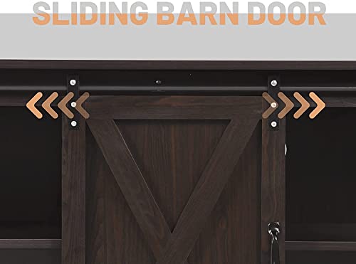 4 EVER WINNER Buffet Cabinet with Storage, 60β Kitchen Sideboard Cabinet with Sliding Barn Doors, Farmhouse Coffee Bar Cabinet Black Buffet Server Cabinet for Living Room Dinning Room, Espresso
