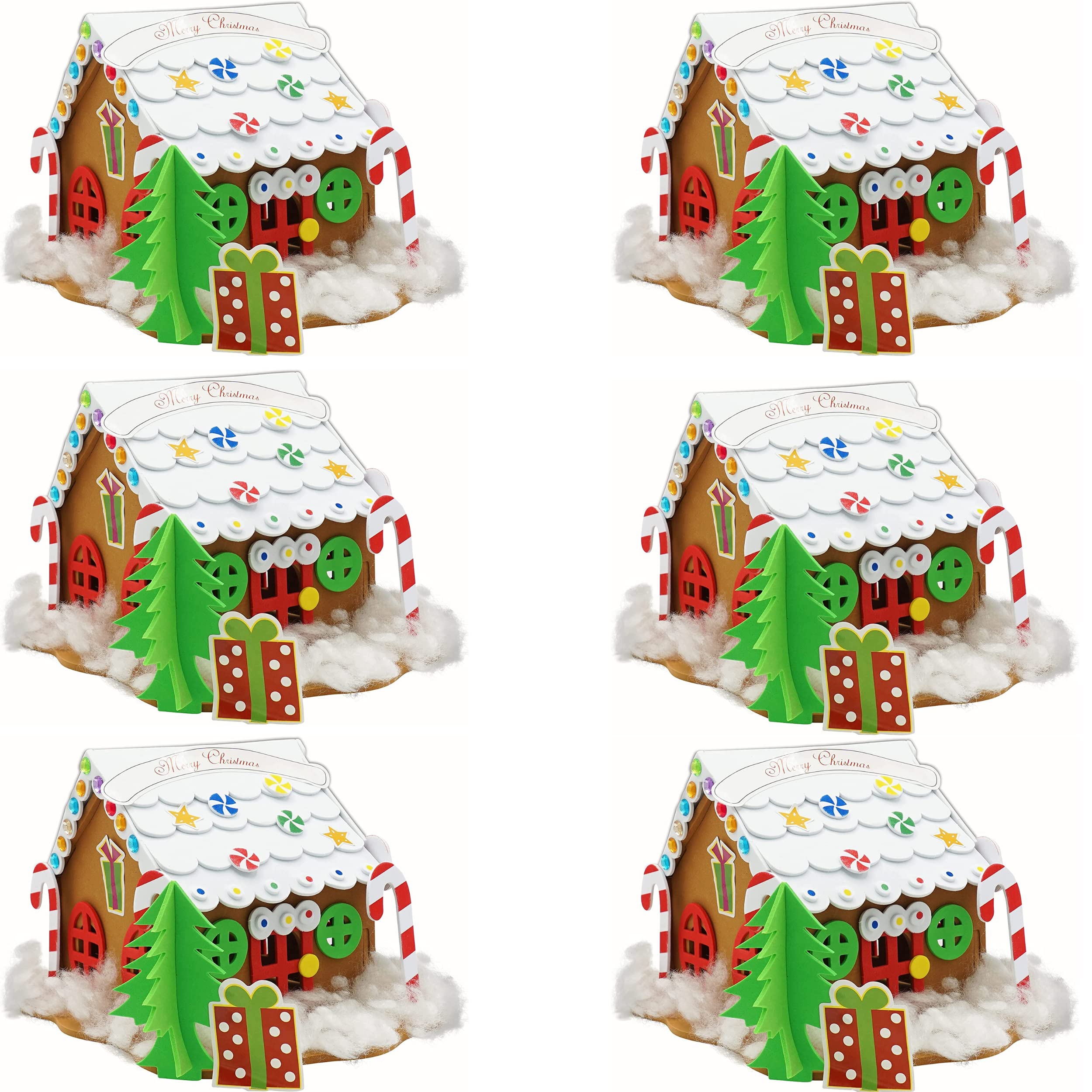 4E's Novelty Make 6 Foam Gingerbread House Kit Crafts (6 Pack) Bulk Christmas Crafts for Kids - DIY Holiday Activity Arts and Crafts