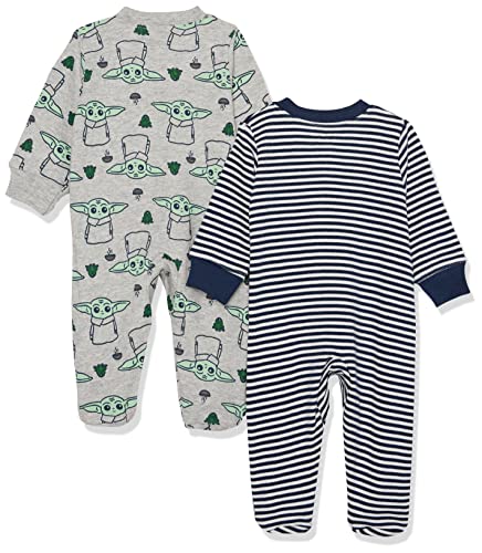 Amazon Essentials Disney | Marvel | Star Wars Unisex Babies' Cotton Footed Sleep and Play - Discontinued Colors, Pack of 2, Star Wars the Child, 18 Months