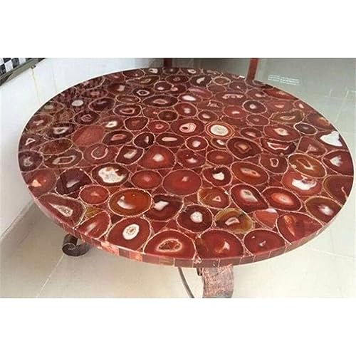 54 x 54 Inches Resin Art with Red Agate Stone Living Room Table for Home Decor Round Shape Marble Dining Table Top