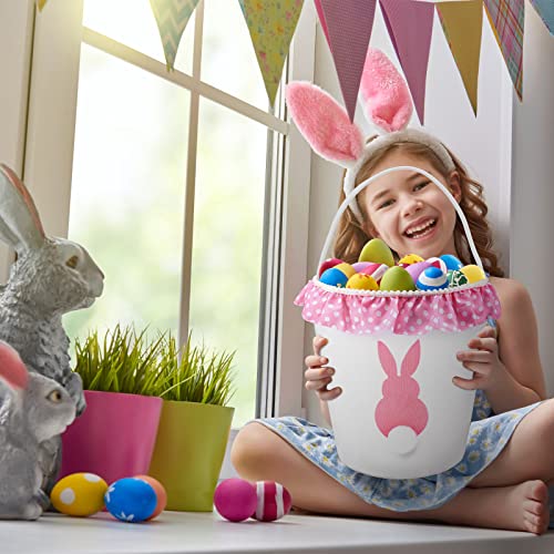 BOMMETER 3 pack Easter Egg Hunt Basket Bags for Kids Bunny Canvas Tote - Cotton Carrying Gift and Eggs Hunt Bag (Purple)