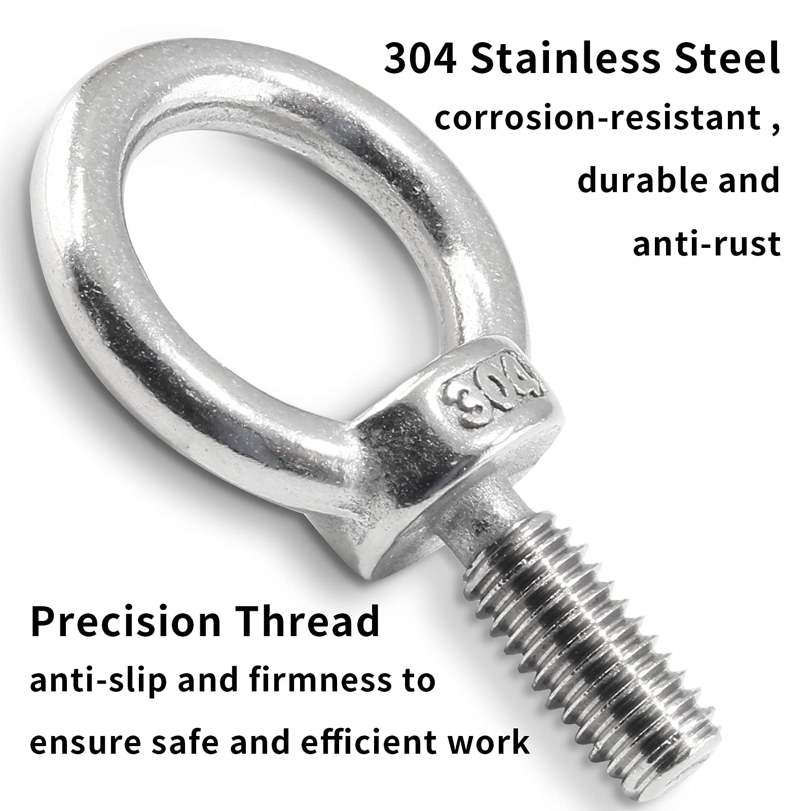 Bonsicoky 12Pcs M6 Lifting Eye Bolts, 304 Stainless Steel Male Thread Machinery Shoulder Ring Eye Bolt Heavy Duty
