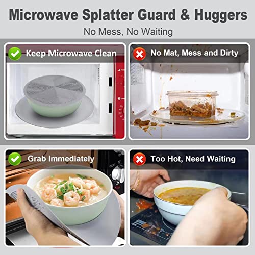 4 in 1, KooMall Trivets for Hot Dishes Pots and Pans & Multi-Purpose Microwave Mat, Silicone Pot Holders for Kitchen Counter, Hot Plates Pads to Protect Quartz Table, Heat Resistant, Gray 10'' 8'' 7''