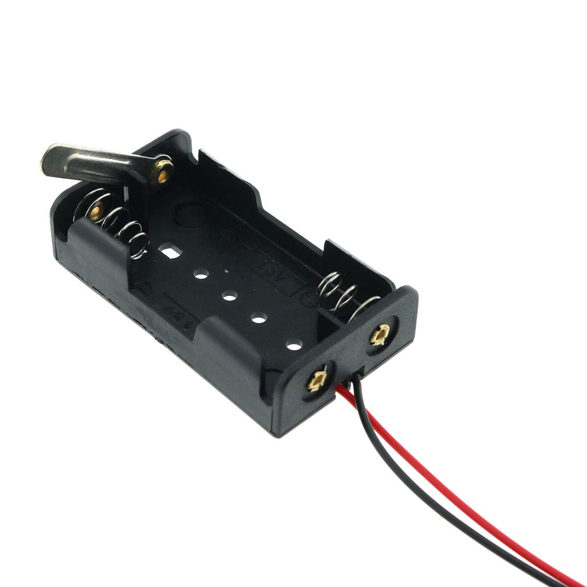 E-outstanding 4-Pack Plastic Battery Case 2x1.5V AA Battery Holder with Wire Leads Spring Clip and Closing Switch, Black