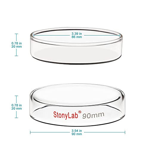 stonylab Glass Petri Dish, 90x20 mm Autoclavable Borosilicate Glass Cell Culture Dish Petri Dish with Clear Lid for Laboratory