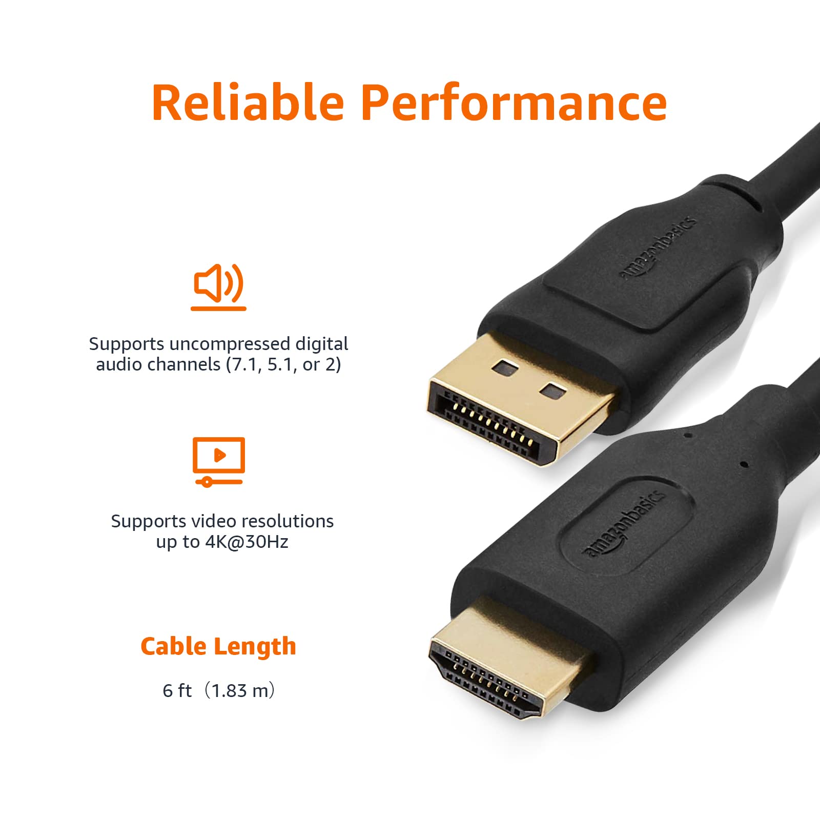 AmazonBasics Mini DisplayPort to HDMI Display Adapter Cable - 6 Feet Bundle with Amazon Basics DisplayPort to HDMI Display Cable - 6 Feet