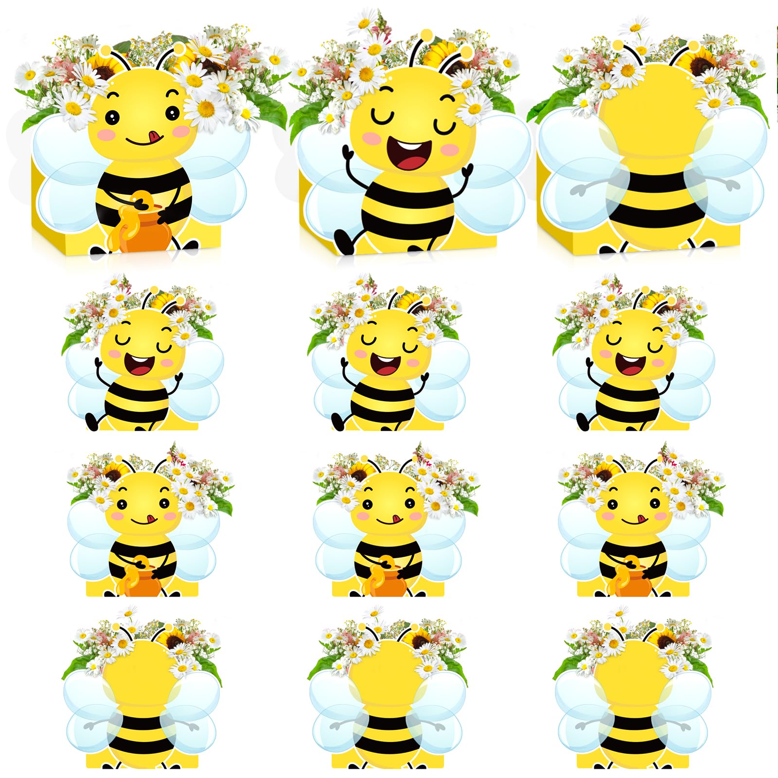 12PC Honey Bee Baby Shower Decorations Bee Flower Boxes Centerpieces for Gender Reveal Birthday Tea Bee Party Favors,Floral Centerpiece for Table Wedding Anniversary Bridal Party Favors Supplies Decor