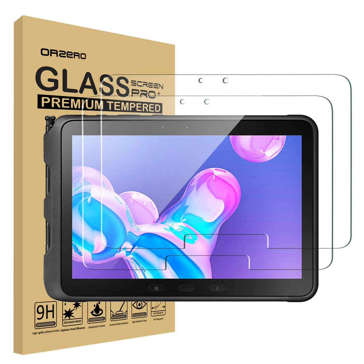 Orzero (2 Pack) Tempered Glass Screen Protector Compatible for Samsung Galaxy Tab Active4 Pro 2022/Galaxy Tab Active Pro 10.1 inch 2019 SM-T540/T545/T547, HD 9 Hardness Anti-Scratch Full-Coverage