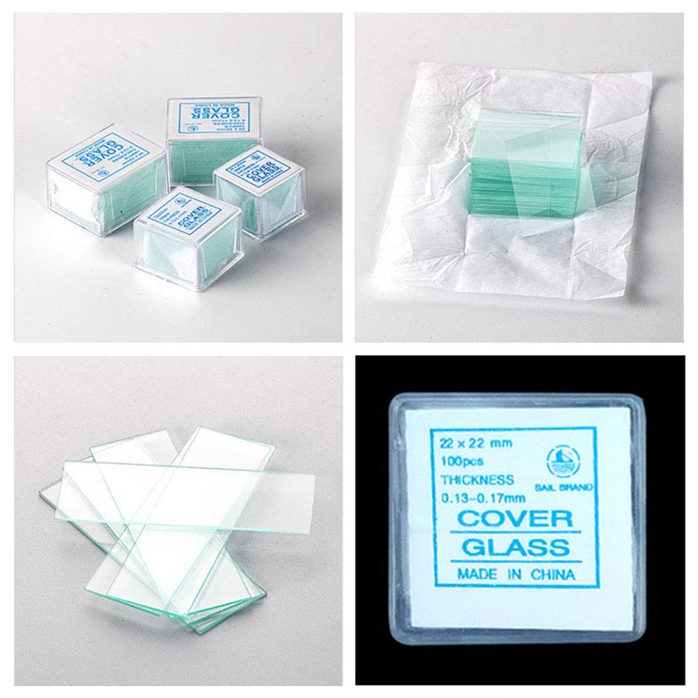 E-outstanding Coverslip 100PCS 22x22mm Glass Microscope Covers for Basic Biological Science Education Biology Slides