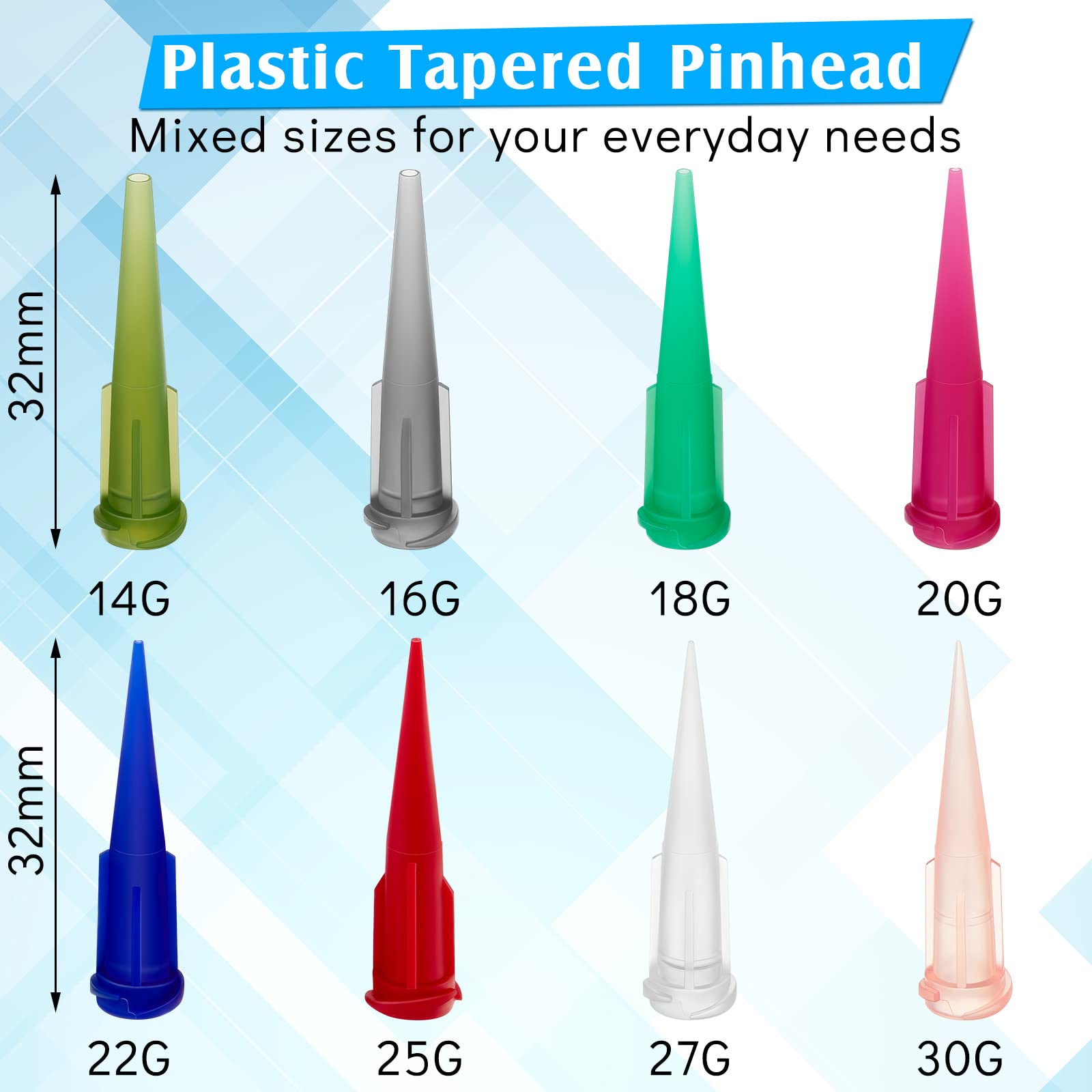 160 Pieces 8 Size Plastic Tapered Pinhead Blunt Syringe Tips Adhesive Dispensing Tip Plastic Glue Tips for Oil or Glue Applicator
