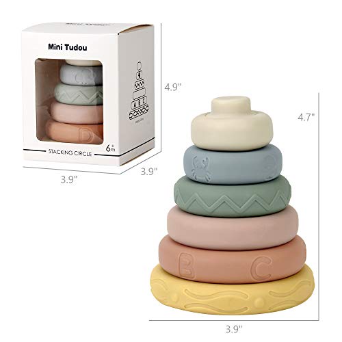 Mini Tudou 6 Pcs Stacking & Nesting Circle Toy,Soft Building Rings Stacker & Teethers,Squeeze Play with Early Educational Learning Stacking Tower, Best Gift for 6+ Months Boys&Girls