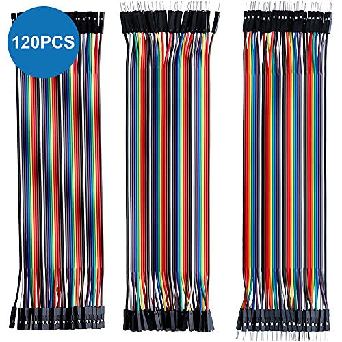MMOBIEL 120 Pcs Multicolored Dupont Breadboard Jumper Wires 40-pin M/F, M/M, F/F Ribbon Cables Kit Compatible with DIY Arduino, Raspberry Pi 2 3 4 Projects, Length 20cm / 8 Inch