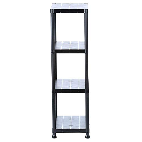 Black Plastic Shelf 4 Shelves 15 inches D x 28 inches W x 52 inches H - Storage Shelves - Storage Rack - Plastic Shelving Unit - Kitchen Shelves.