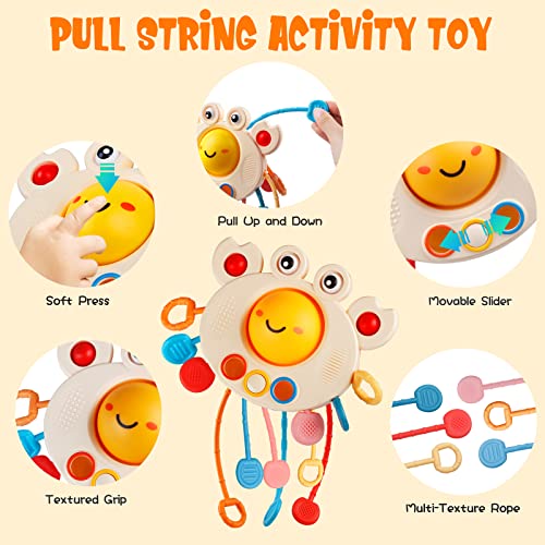 Baby Toys 6 to 12 Months, Montessori Toy for Toddlers 1-3, Infant Teething Babies Toy 6 in 1 Stacking Blocks Rings Pull String Toy Suction Cup Spinner Toy Matching Eggs Shape Sorter Sensory Bin (A)