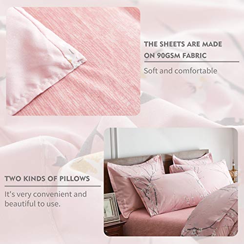 AIKASY Bed in a Bag 6 Pieces Twin Size - Floral Print - Soft Microfiber, Reversible Bed Comforter Set (1 Comforter, 2 Pillow Shams, 1 Flat Sheet, 1 Fitted Sheet, 1 Pillowcases)(Pink, Twin)