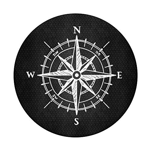 Black White Compass Rose Gift For Hiker And Camper PopSockets PopGrip: Swappable Grip for Phones & Tablets