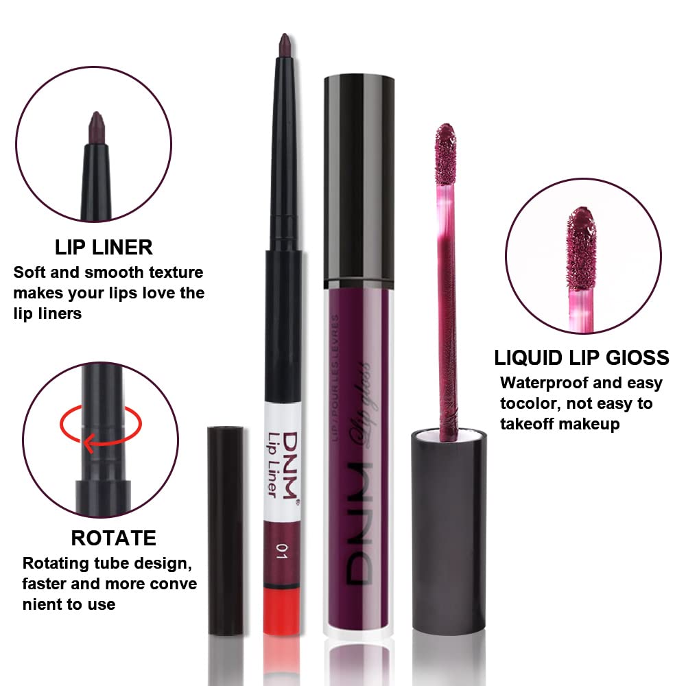 2pcs Matte Dark Purple Lip Liner and Lipstick Makeup Set, burgundy Matte Lipstick 24H and Lip Liner Set Deep Berry Matt Lip Gloss Waterproof Long Lasting Lip Liner Lipstick Set Dark Colors (#01)