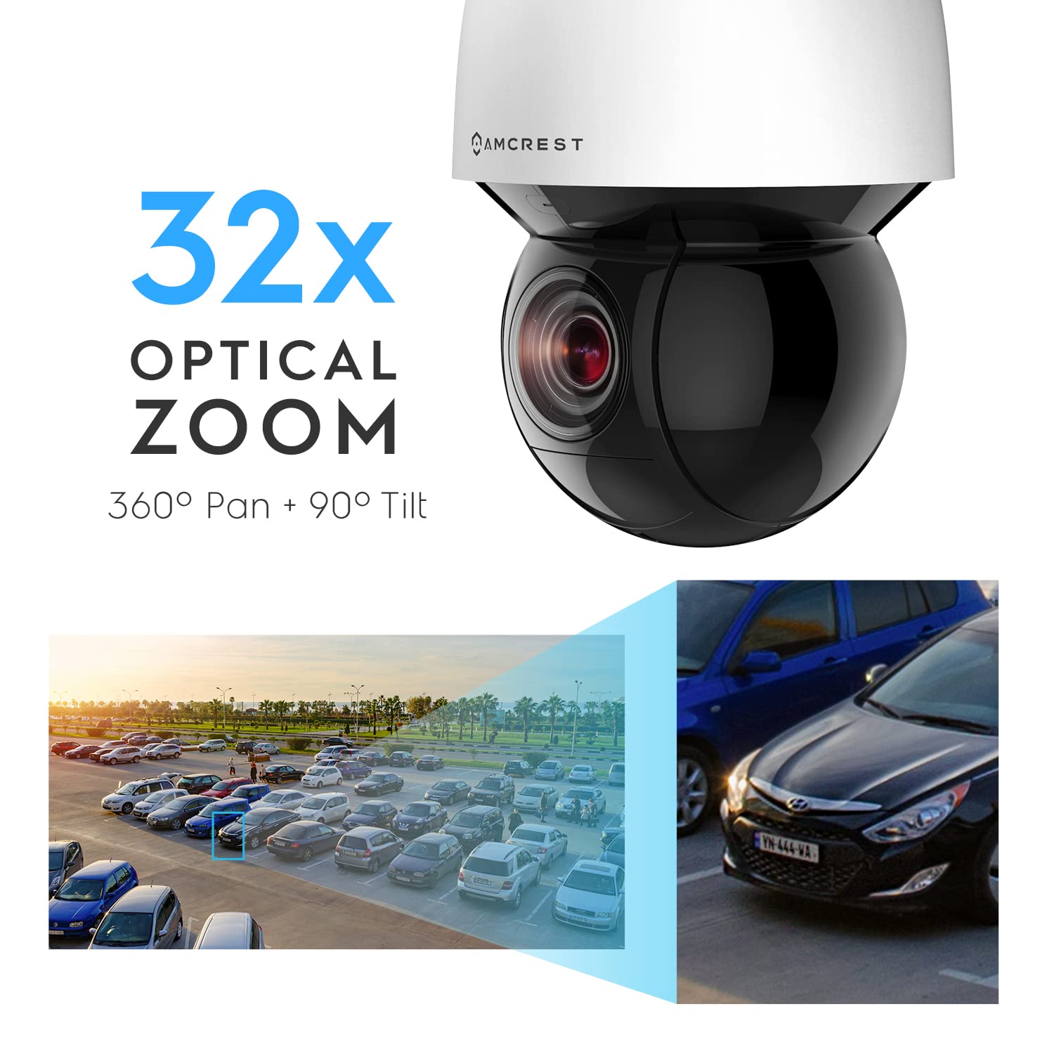 Amcrest 4MP Outdoor PTZ POE + IP Camera Pan Tilt Zoom (Optical 32x Motorized) UltraHD POE+ Camera Security Speed Dome, People and Vehicle Detection AI, 492ft Night Vision POE+ (802.3at) IP4M-1083EW-AI