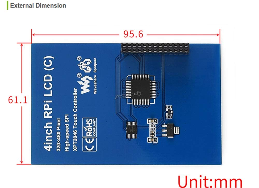 4inch RPi LCD (C), 4 inch 480x320 125MHz High-Speed SPI Resistive Touch TFT Screen Display Supports Raspberry Pi 4B/3B+/3B/2B/B+ Raspbian FBCP Play Video Game @XYGStudy