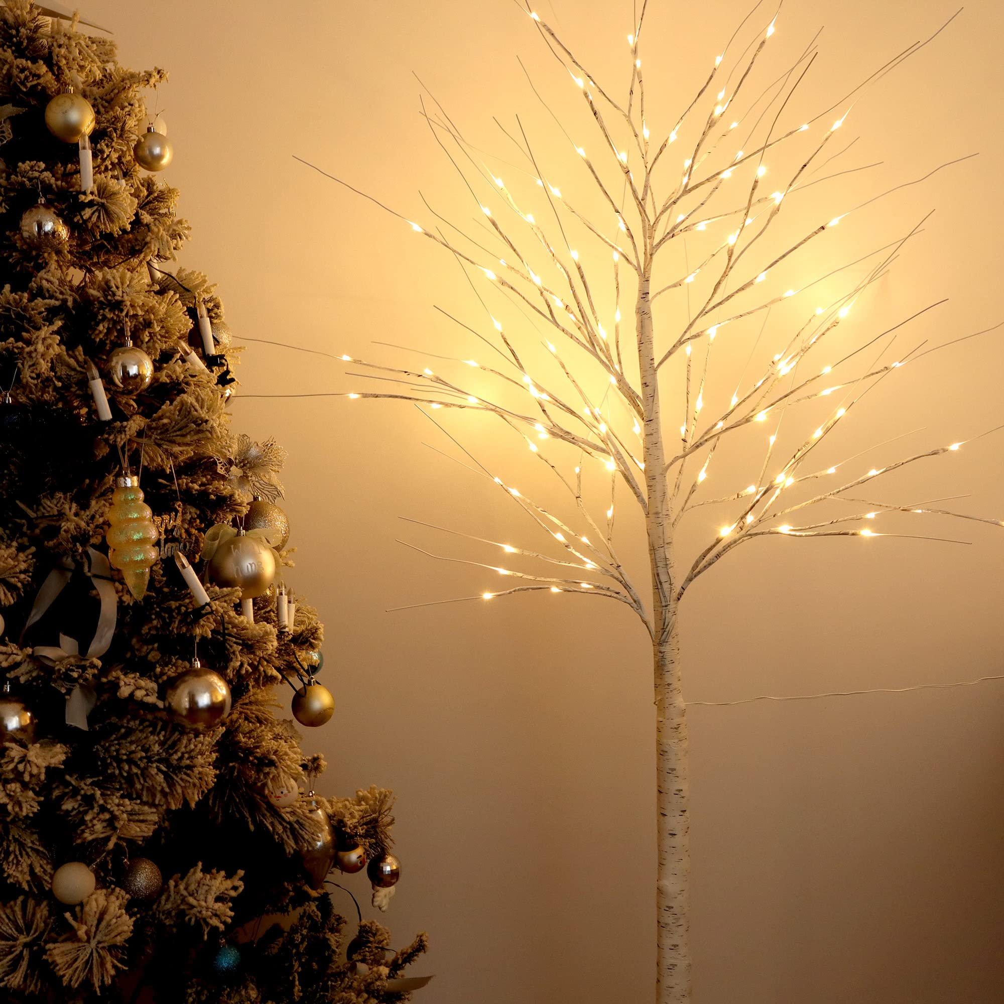 128 Led Easter Birch Tree 6 FT Lighted Twigs LED 8 Lighting Modes Artificial Branches Tree for Home Garden Party Wedding Christmas Decoration (Warm White)