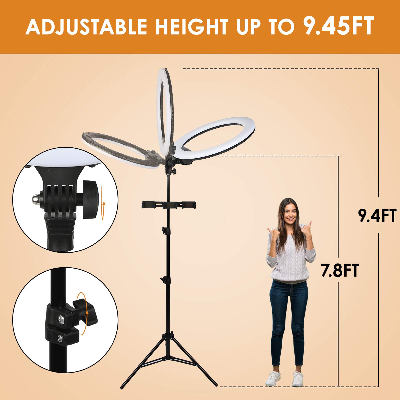 18" Ring Light with Stand, Led Light Ring, Selfie Light Ring with 58'' Extendable Tripod Stand for Live Stream/YouTube/Video/Makeup/Photography, Wireless Remote Control