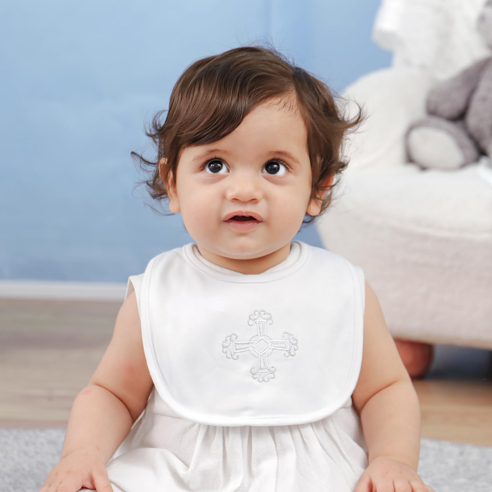 Booulfi Baby Boy's Christening Baptism Outfits Embroidered Cross White Bib and Socks Set 2 PCS