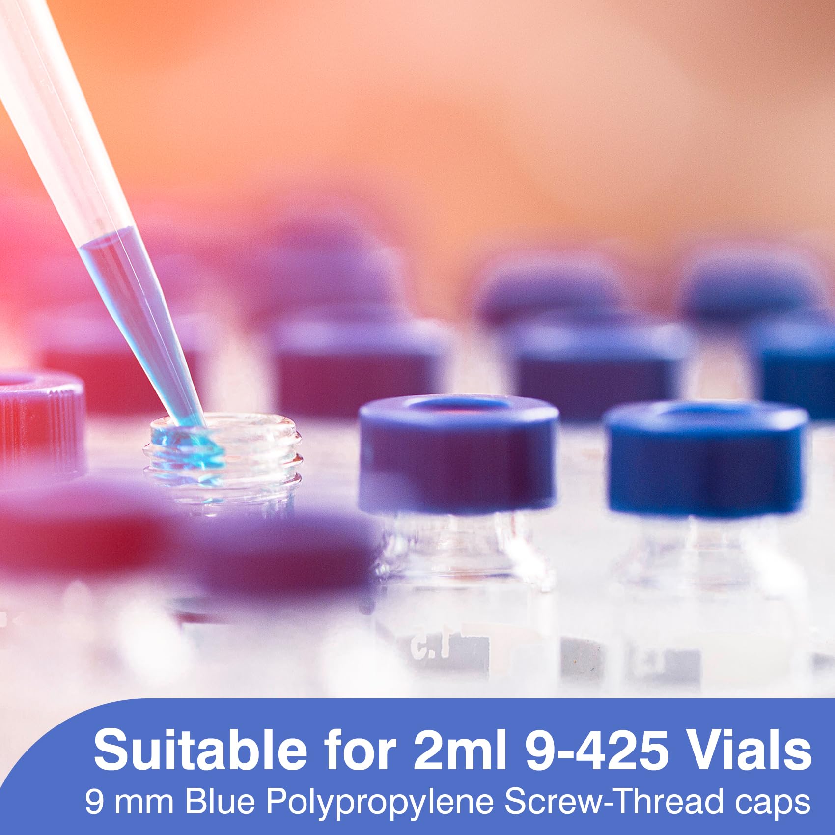 ALWSCI HPLC Pre-Slit 9-425 Screw Thread Vial Blue Caps, 9 mm, Blue PTFE/White Silicone Septa, 100 pcs/pk