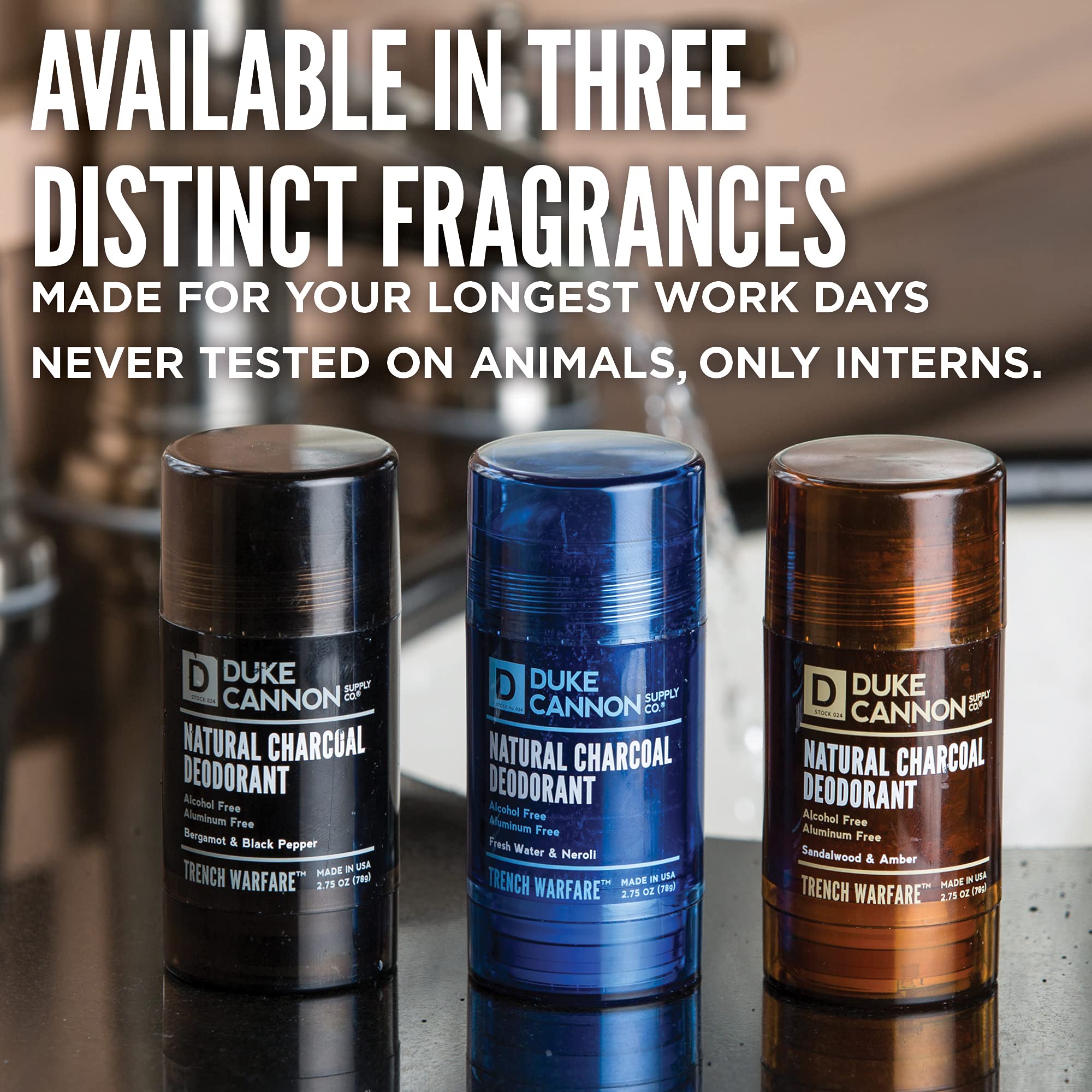Duke Cannon Supply Co. Natural Charcoal Deodorant for Men, 2.75oz, Variety Set (Pack of 3) - Alcohol and Aluminum Free Solid Men's Deodorant for Odor Protection