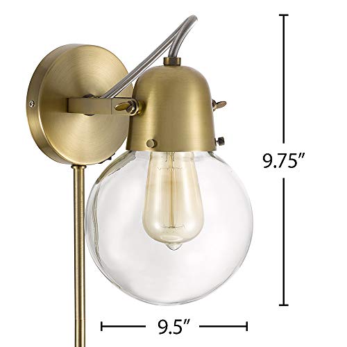 Amazon Brand β Rivet Mid-Century Modern Single Glass Globe Plug-In Wall Sconce With LED Light Bulb - 9.5 x 6.25 x 9.75 Inches, Gold Satin Brass - 21168-001