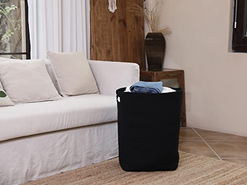 16"x13"x22" Extra Large Rectangular Storage Basket, Cotton Rope Storage Baskets, Woven Laundry Hamper, Toy Storage Bin, for Toys Blanket in Living Room, Baby Nursery, All Black