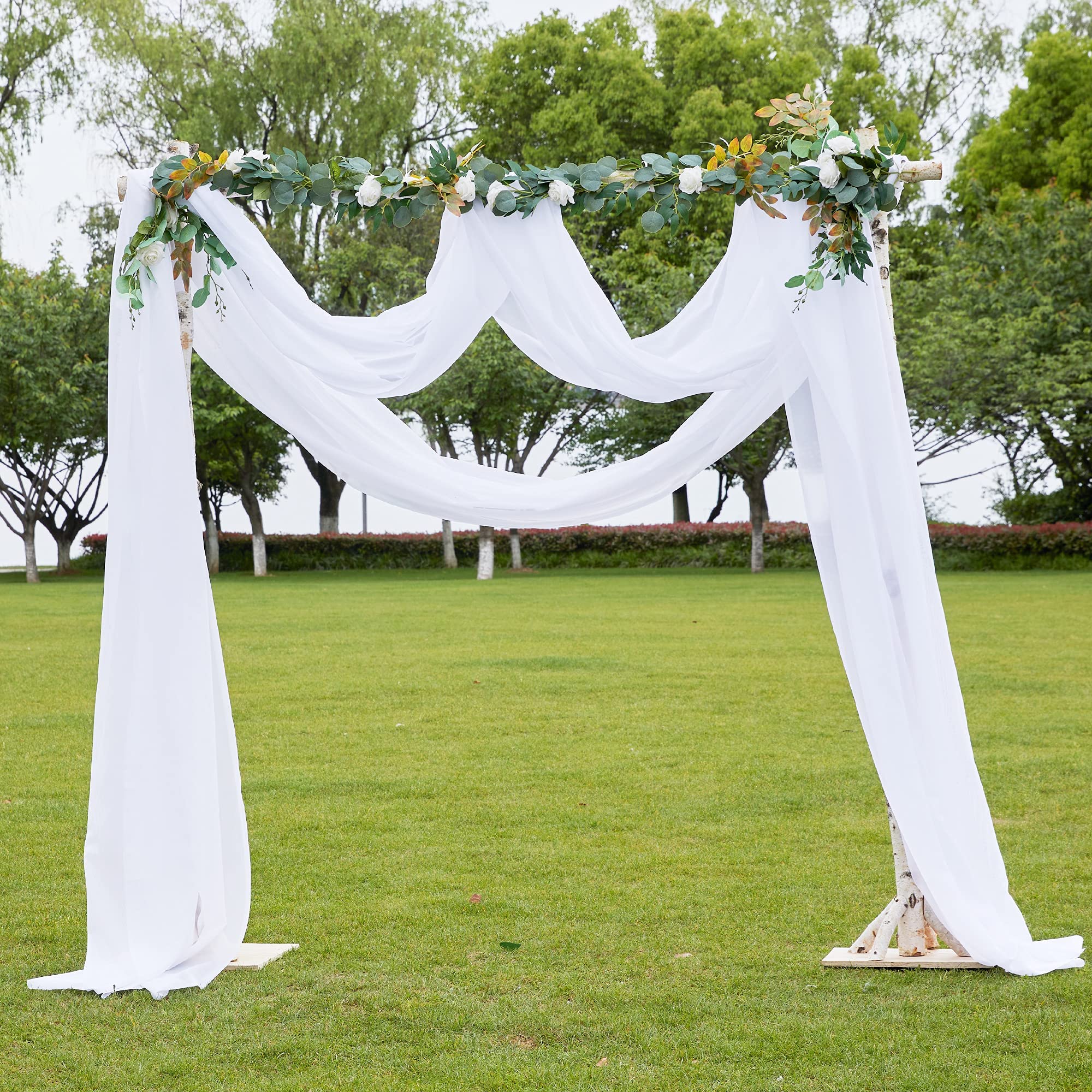 NICETOWN White Sheer Window Scarf 216 inch Extra Long, Soft Voile Textured Bed Canopy Scarf Curtains for Event Designs/Home Decor, 60 inches Wide, Set of 2