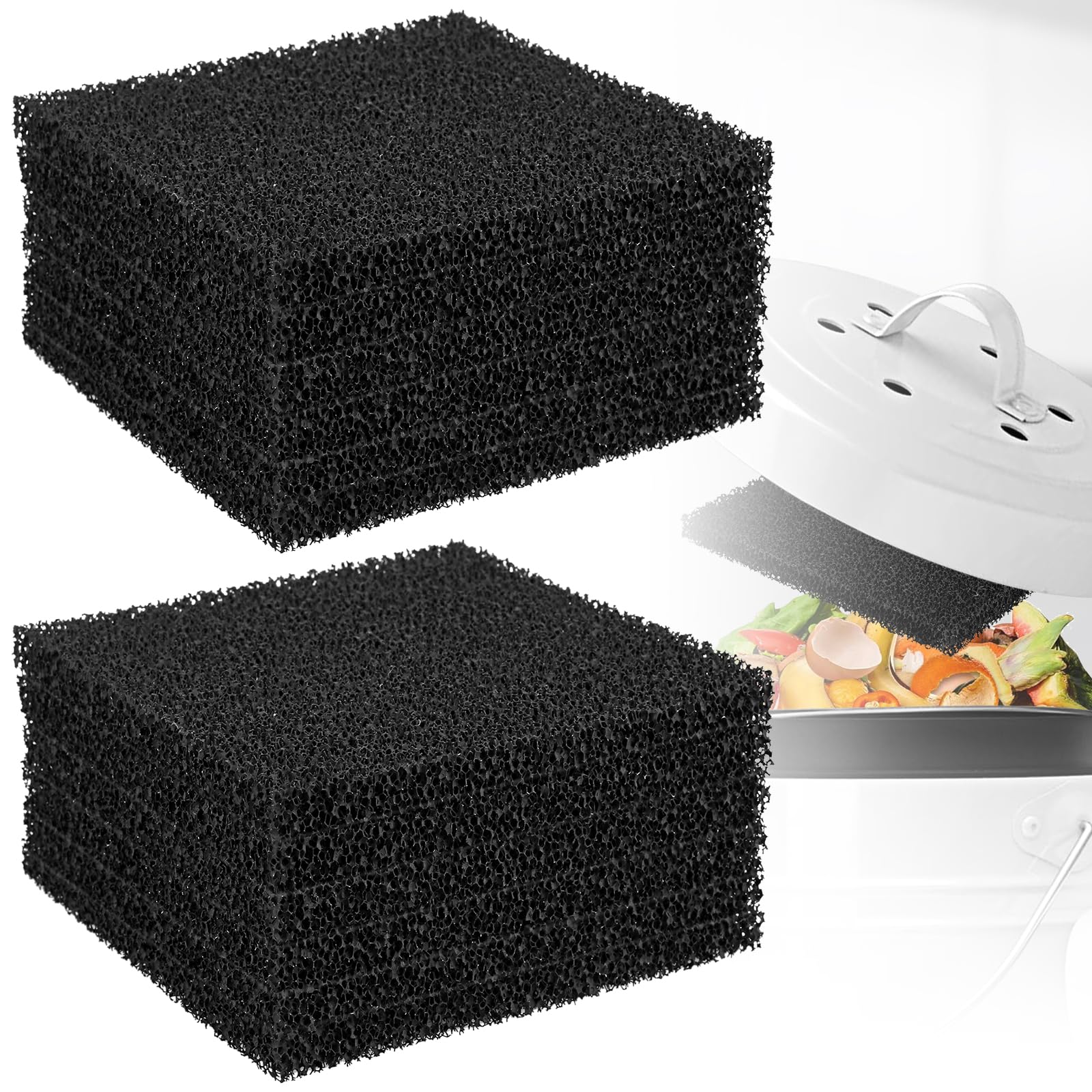 12Pcs Charcoal Filters for Kitchen Compost Bin 12cm Square Activated Carbon Compost Bin Filters Efficient Replacement Compost Filters Compost Bin Kitchen Charcoal Filter 5mm Thick for Countertop Bin β