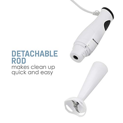 Americana Collection Elite EHB-2425X# Electric Immersion Hand Blender, Mixer, Chopper, 1-Touch Control Soups, Sauces, Baby Food, Removable Blending Stick, 150 Watts, White