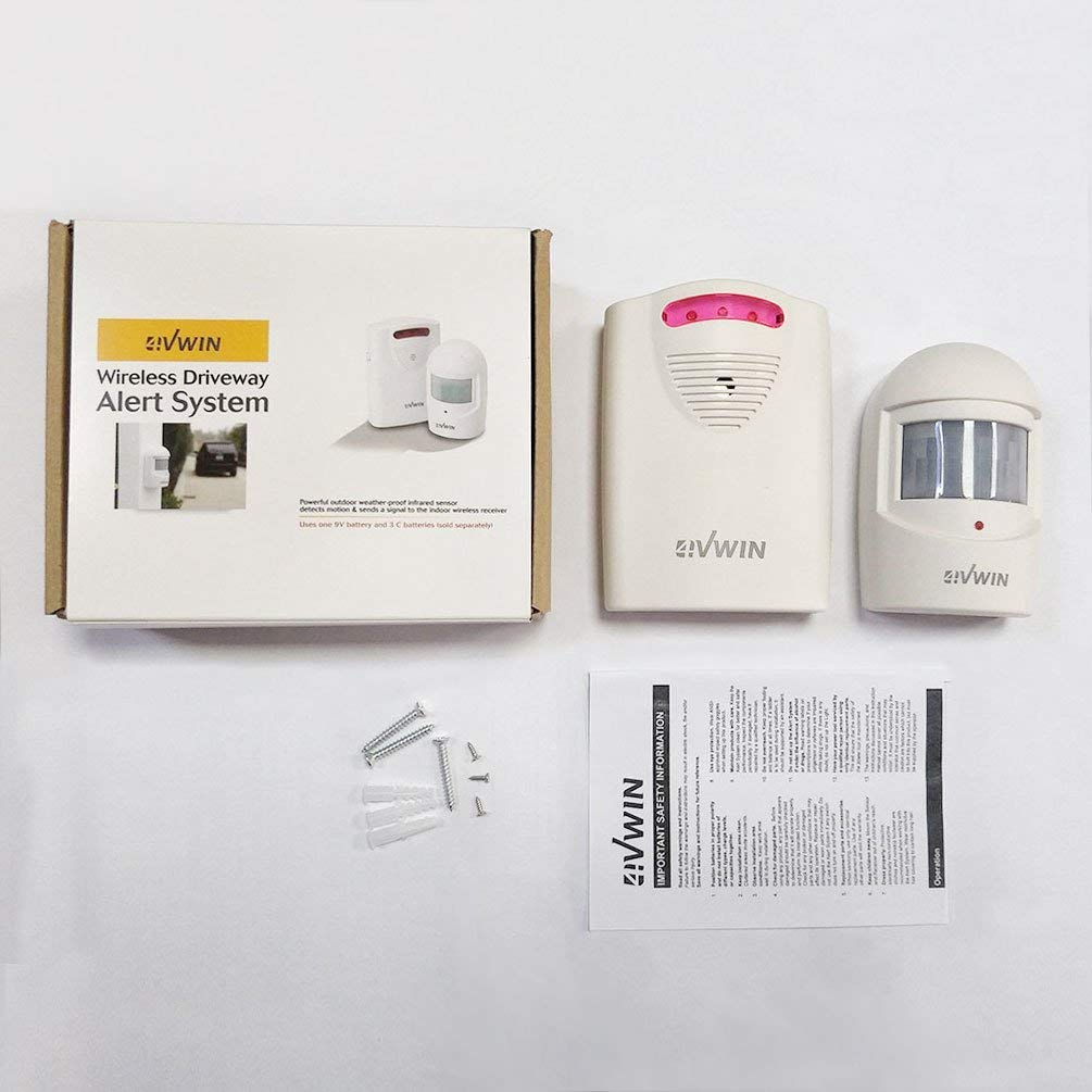 4VWIN Wireless Home Security Driveway Alarm 1 Receiver and 1 PIR Motion Sensor Detector Infrared Alert System Kit