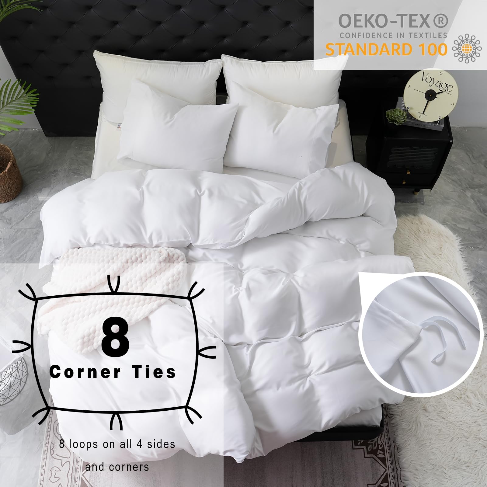 100% Cooling Duvet Cover King Rayon Derived from Bamboo Comforter Cover Cooling for Hot Sleepers Moisture Wicking with Corner Ties Zipper Closure(King,White)