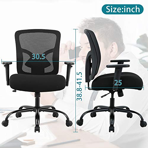 Big & Tall Office Chair Heavy Duty 400LBS Computer Desk Chair Ergonomic High Back Task Rolling Swivel Mesh Chair with Lumbar Support & Adjustable Armrest Modern Executive Chair for Women Men, Black