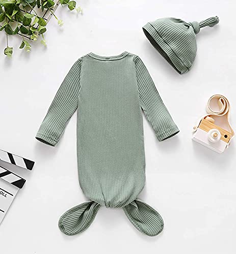 TROSJ Unisex Baby Striped Cotton Sleeper Gowns with Cap Long Knotted Sleeping Bag (Green-B2, 0-3 Months)