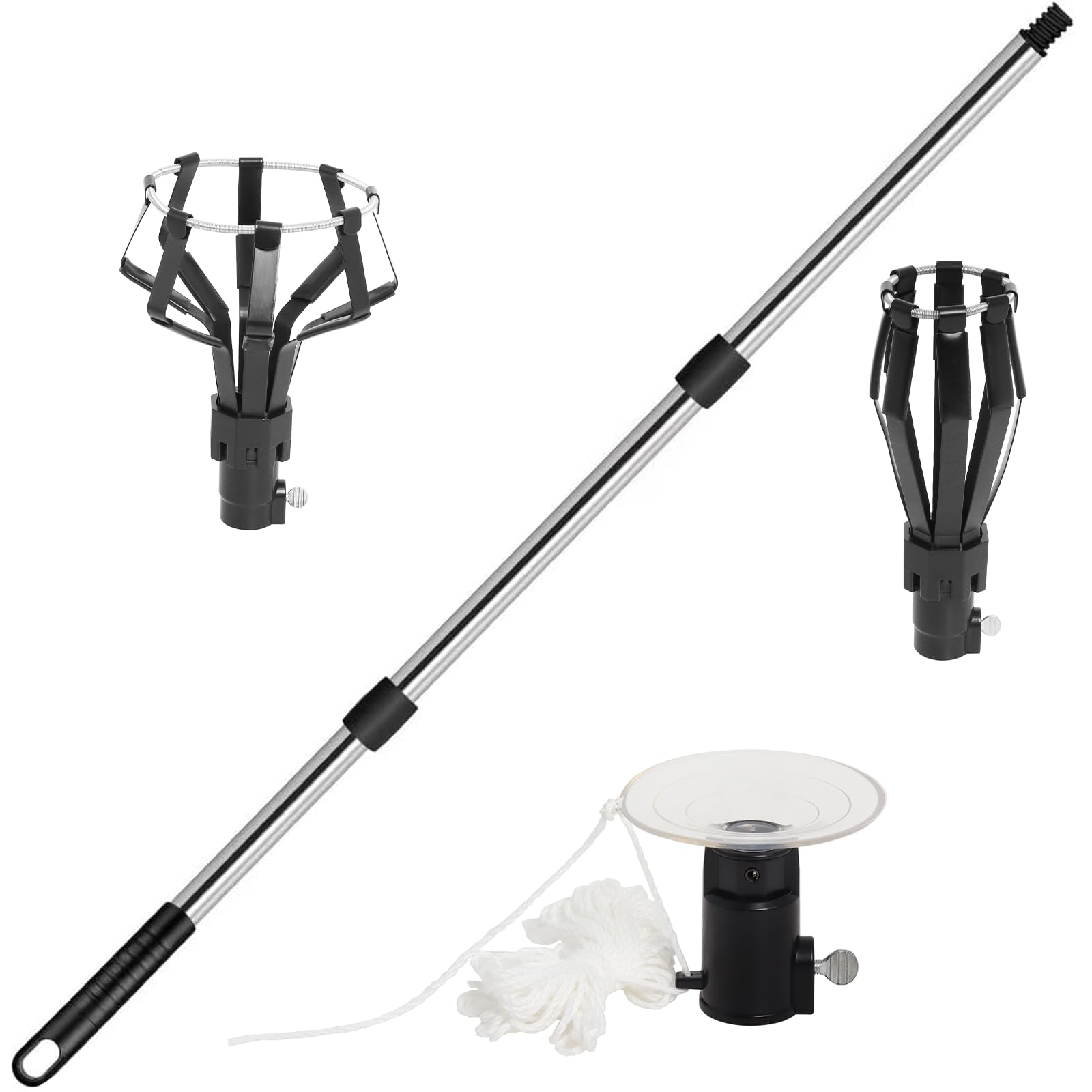 12FT Light Bulb Changer for High Ceilings and Recessed Lights, Light Bulb Pole Changer for High Ceilings, Light Bulb Changer with Baskets and Suction Cup, Light Bulb Removal Tool for Household