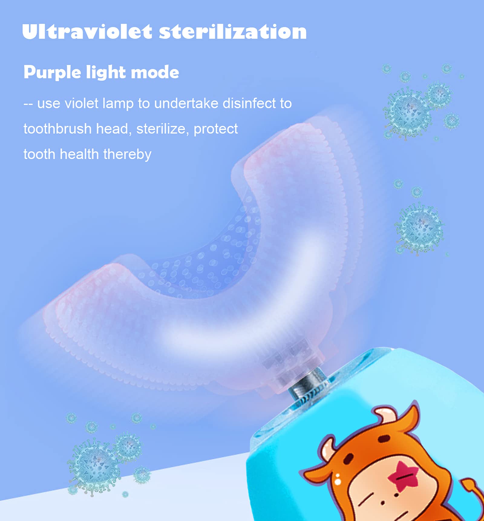 NC Kids Electric Toothbrush with Blue Lights,U Shaped Design,USB Charging with Water Cup,IPX7 Waterproof,45s Cleans All Teeth,Tau-Blue