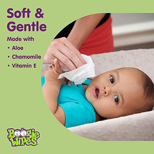 Baby Wipes Unscented by Boogie Wipes, Wet Wipes for Face, Hand, Body & Nose, Made with Vitamin E, Aloe, Chamomile and Natural Saline, 30 Count, Pack of 3