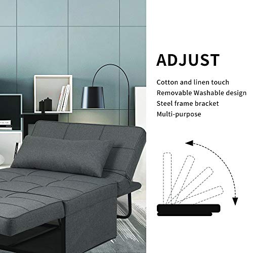 Ainfox Sofa Bed, 4 in-1 Sleeper Chair Bed Multi-Function Folding Convertible Couch Chair Ottoman Bed for Apartment, Small Space (Deep Grey)