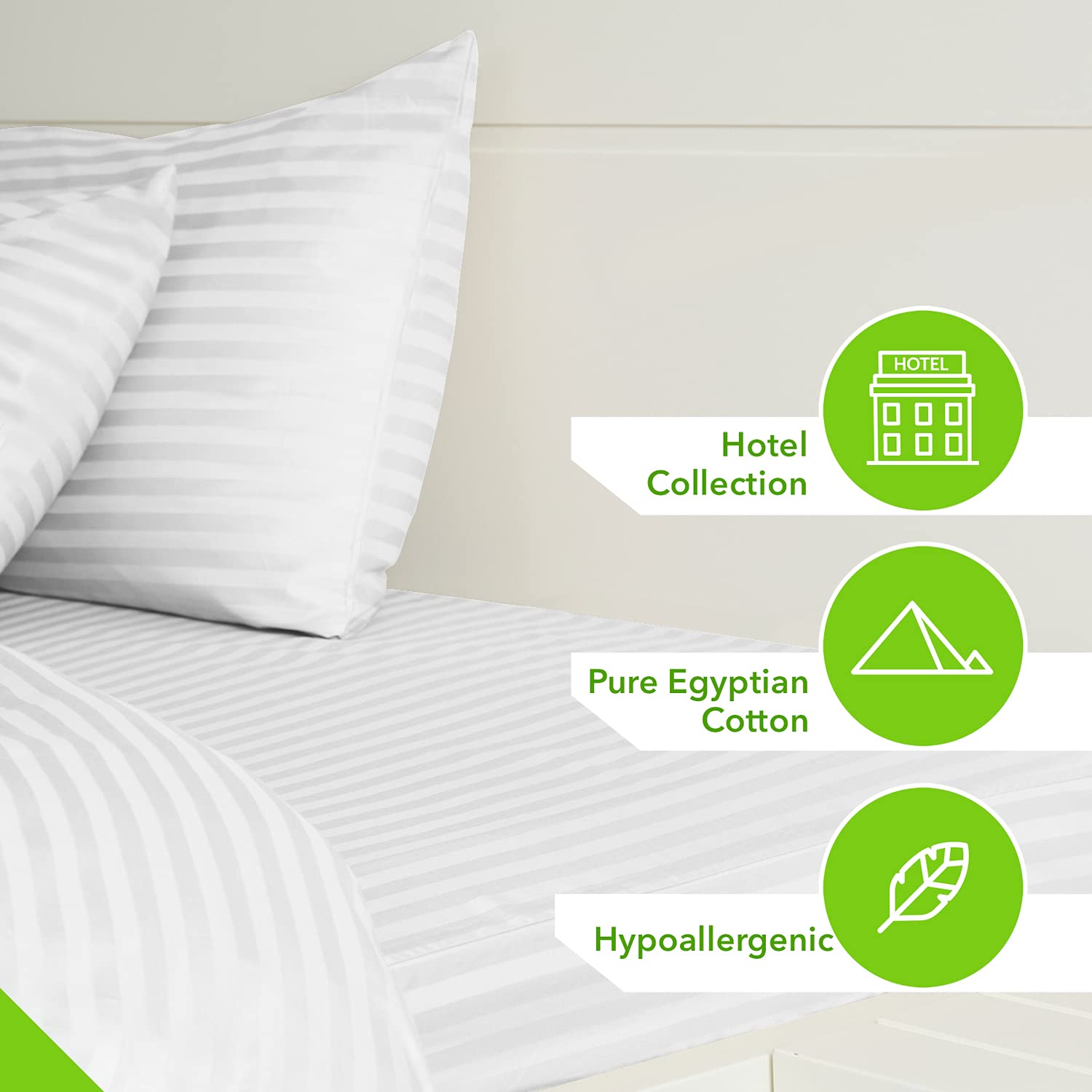 100% Cotton Bed Sheets - 4 Piece Bedding Sheets & Pillowcases - 500 Thread Count Sateen Weave Damask Striped Sheet Set with Deep Pocket up to 16 inch Mattress