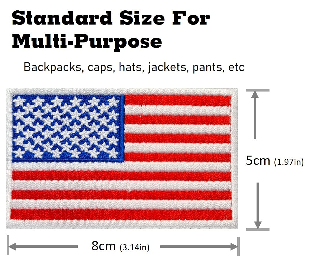 2PCS Premium Iron On USA US American Flag Tactical Patches with Iron On Backing for Backpacks Caps Hats Jackets Pants (3-White), 8cm (3.14 inch) x 5cm (1.97 inch) Standard Size