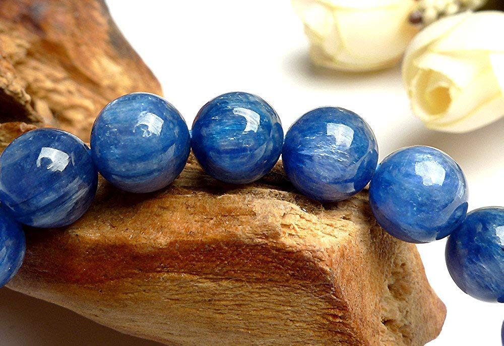 100% Natural Kyanite Gemstone Crystal Stretch Blue Round Bead Bracelet AAAA 8mm