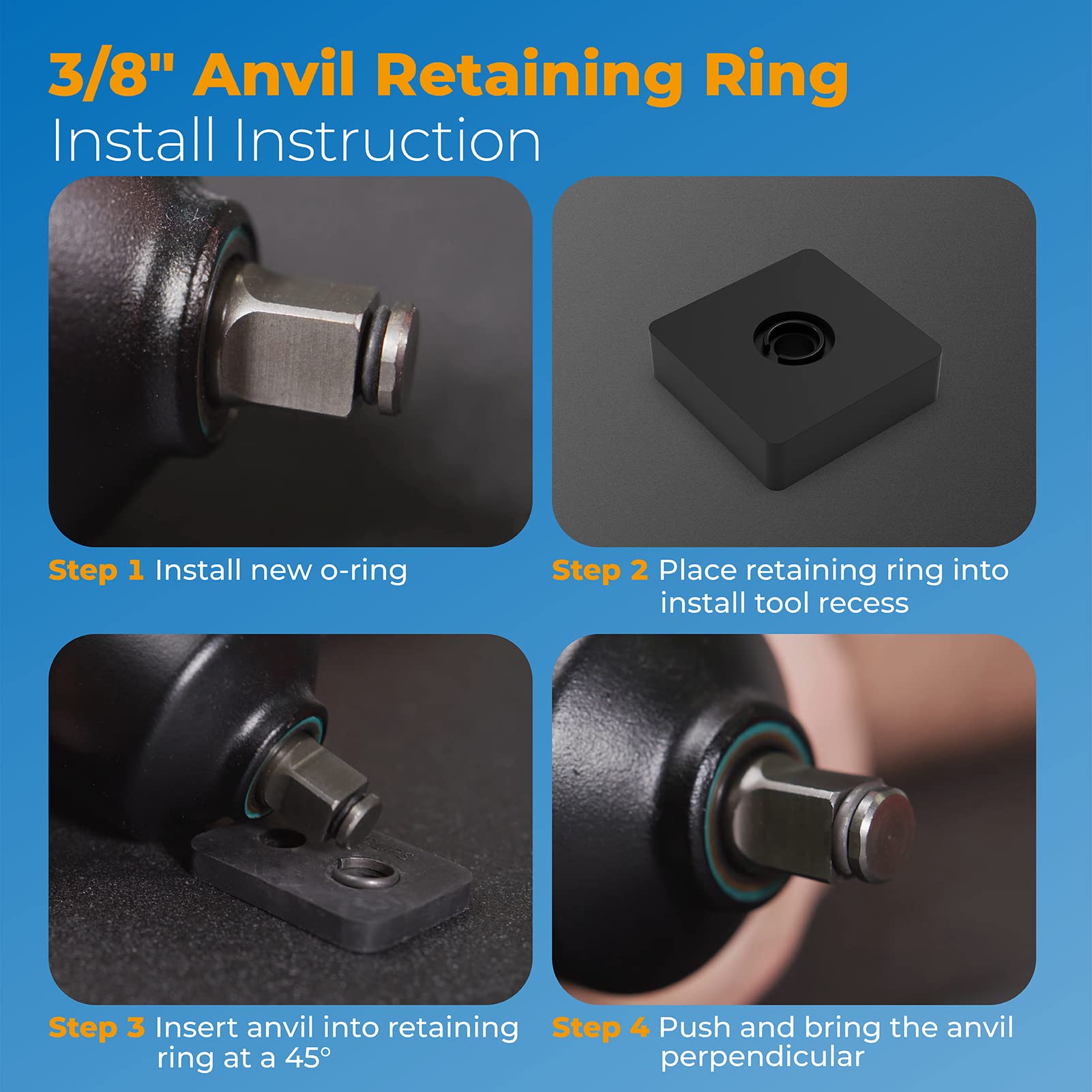 3/8" Impact Retaining Ring Fits Milwaukee 3/8 Impact Friction Ring Clip With O-Ring,Impact Hog Ring Replacement For Milwaukee Type Wrenches, Impact Wrench Tool Parts(4 Sets)