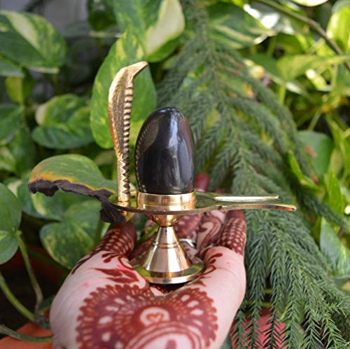 2.25" Shiva Ling with 3.5" Sheshnaag Jalaheri Brass (Narmadeshwar)~I-4898