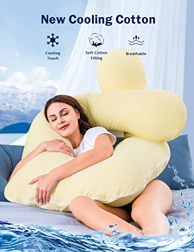 AngQi Pregnant Pillows for Sleeping, Pregnancy Belly Pillow with Cooling Cotton Cover - Support for Back, Hips, Legs, Belly for Pregnant Women Sleeping - Yellow Cream