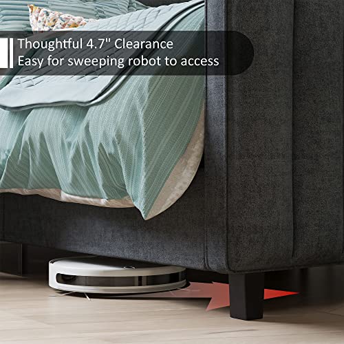 AMERLIFE Queen Size Bed Frame, Velvet Upholstered Platform with Vertical Channel Tufted Headboard & Footboard/Wingback, Mattress Foundation Wood Slats, No Box Spring Needed, Grey (BF-004)
