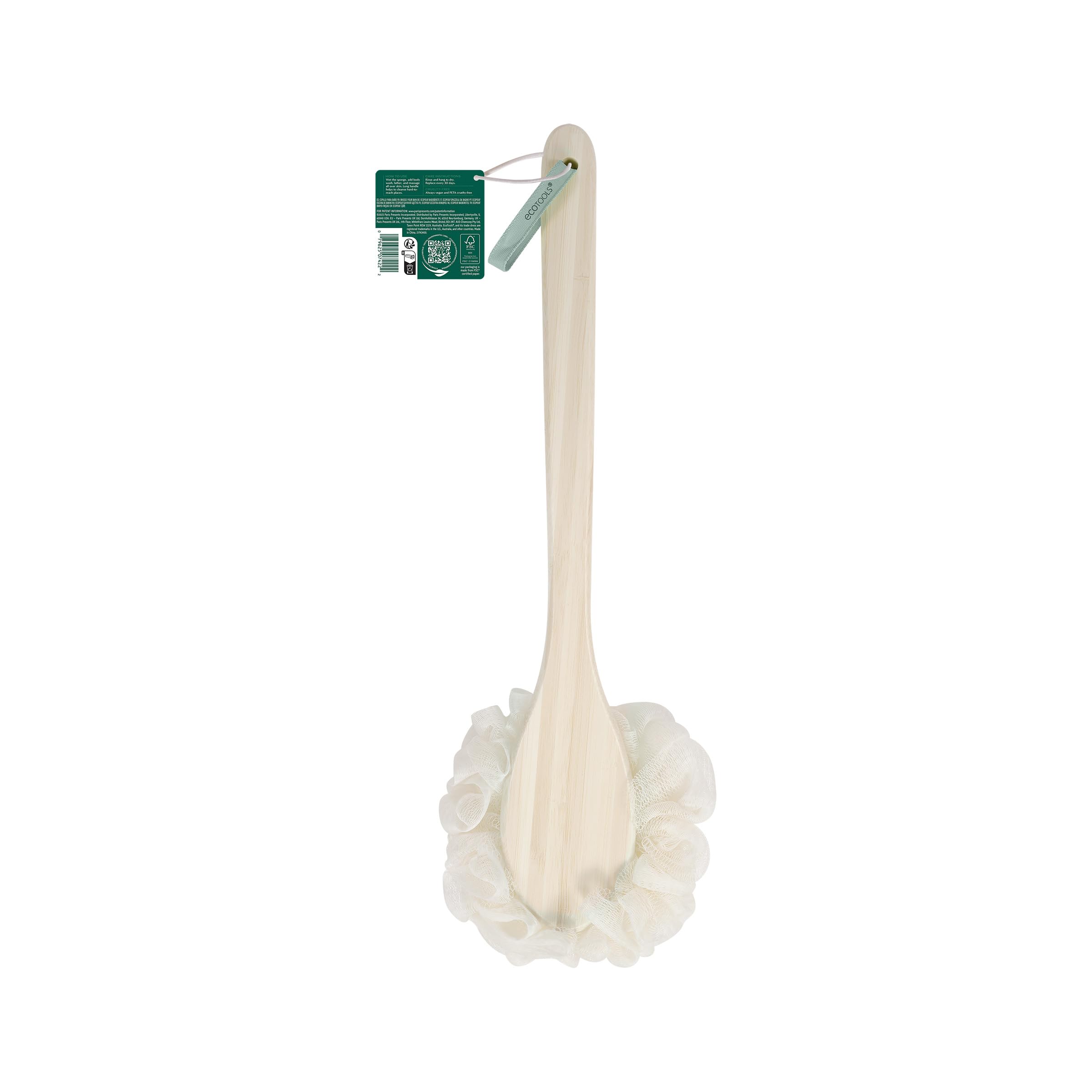 EcoTools EcoPouf Bath Brush, Loofah Brush for Bath & Shower, Made with Long Handle & Recycled, Soft Netting for Gentle Exfoliation, Back Brush for Men & Women, Eco-Friendly & Cruelty-Free, 1 Count