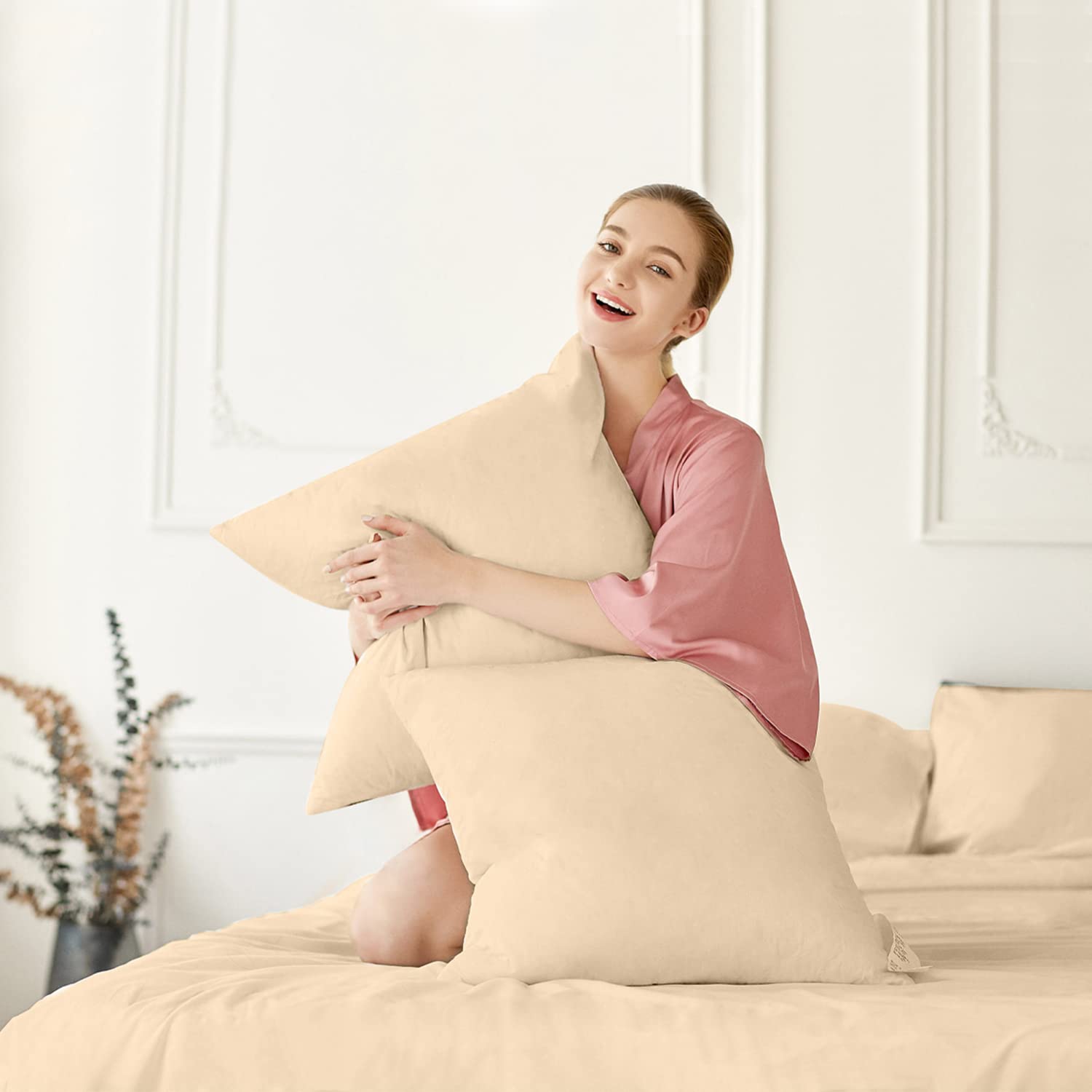 100% Cotton Super Soft Bed Sheets Set, Apricot 4 Pcs Queen Size Sheet Set for 16" Deep Pockets, High Density, Breathable, Fade Resistant & Machine Washable Best Bedding Sheets & Pillowcases Sets